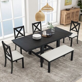 [Practical &Solid Dining Set] 6-Piece Extendable Dining Table with ...